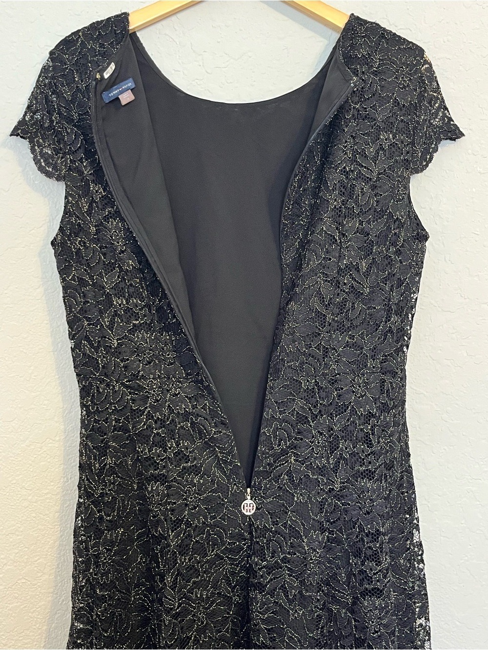 Tommy Hilfiger | Dresses | Tommy Hilfiger Black Metallic Lace Fit Flare ...